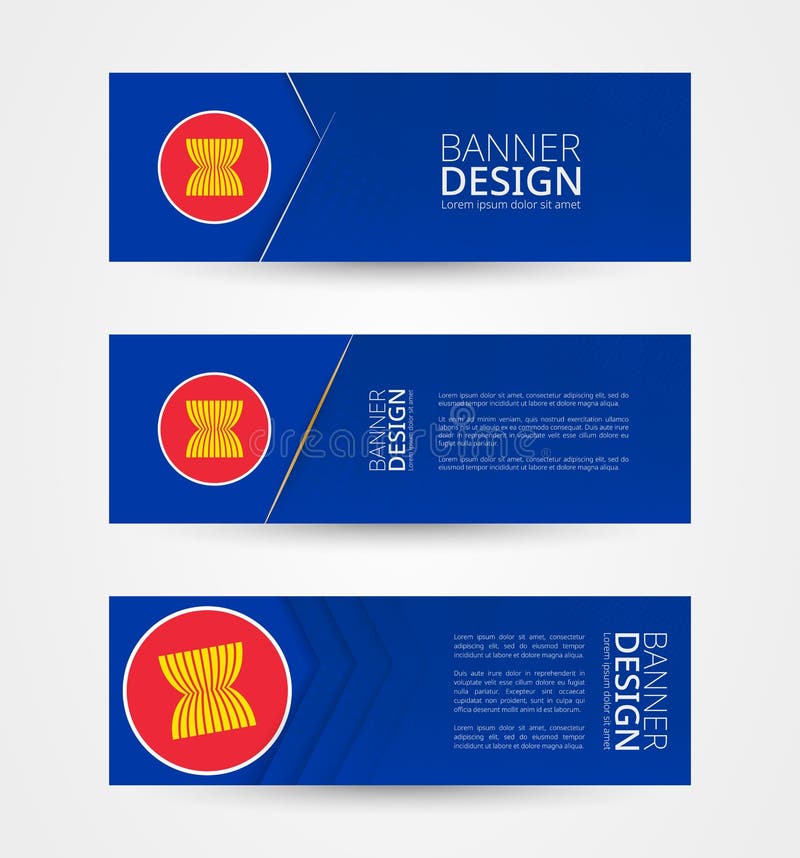 Set of Three Horizontal Banners with Flag of ASEAN. Web Banner Design ...