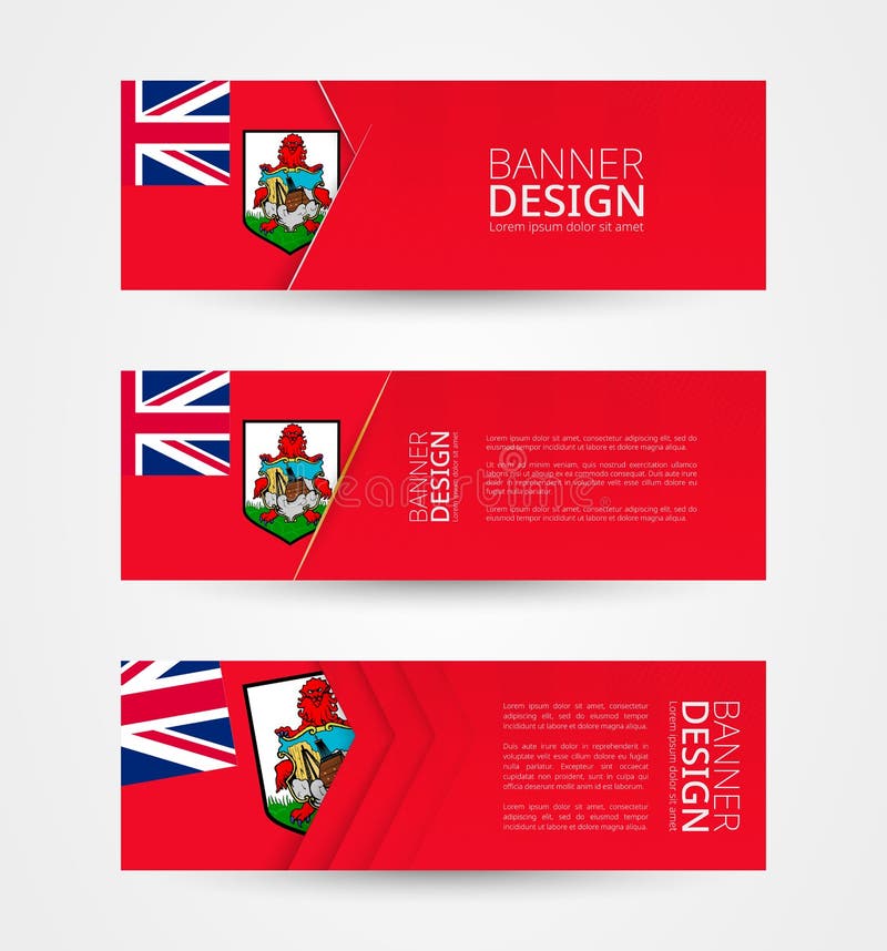 Set of Three Horizontal Banners with Flag of Bermuda. Web Banner Design ...