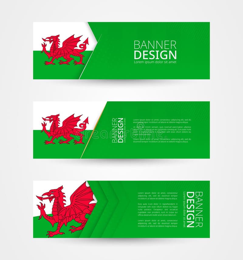 Set of Three Horizontal Banners with Flag of Wales. Web Banner Design ...