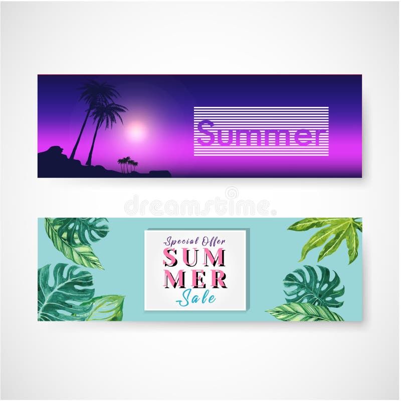The Set of Three Horizontal Banners on a Summer Theme. Vector ...