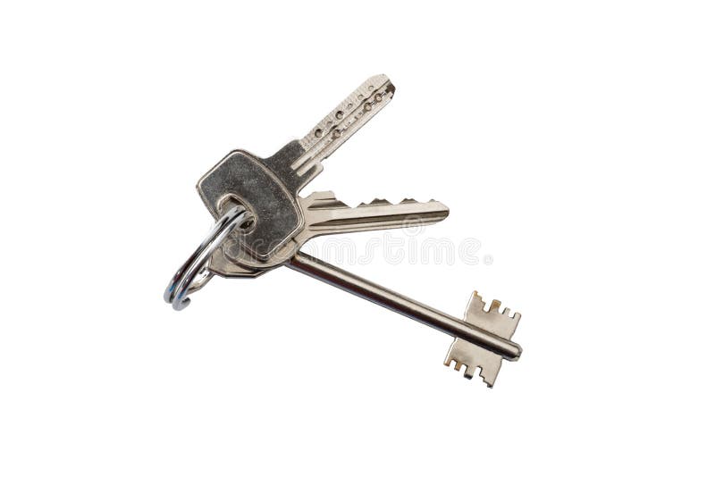 Set of Three House Keys on the Ring Isolated on White Background. Bunch ...