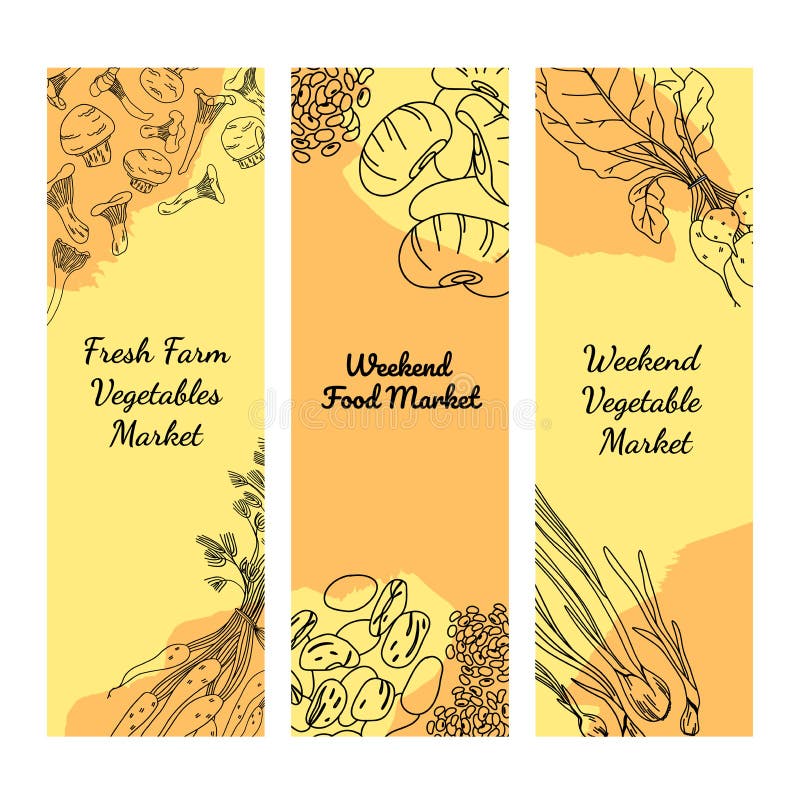 Set of Three Invitation Flyers with Vegetables and Mushrooms on a ...