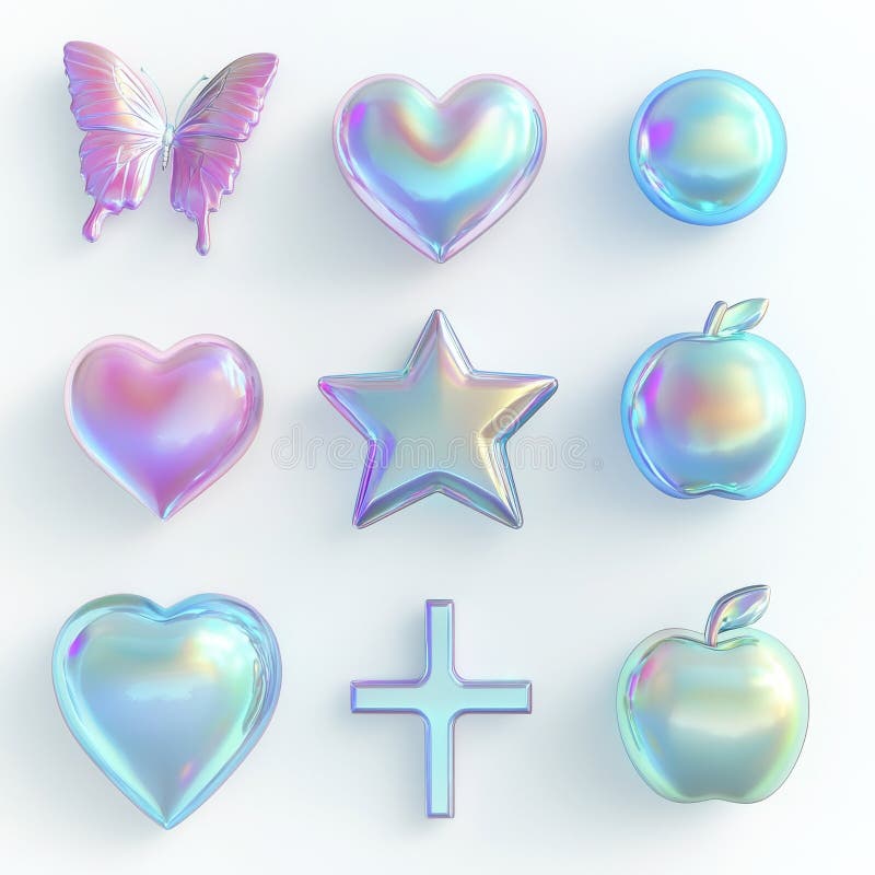A Set of Three Iridescent Icons Format with a Transparent Background ...