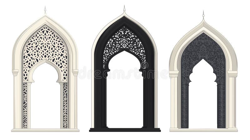 Set of Three Islamic Windows, Arches in Oriental Style Stock ...