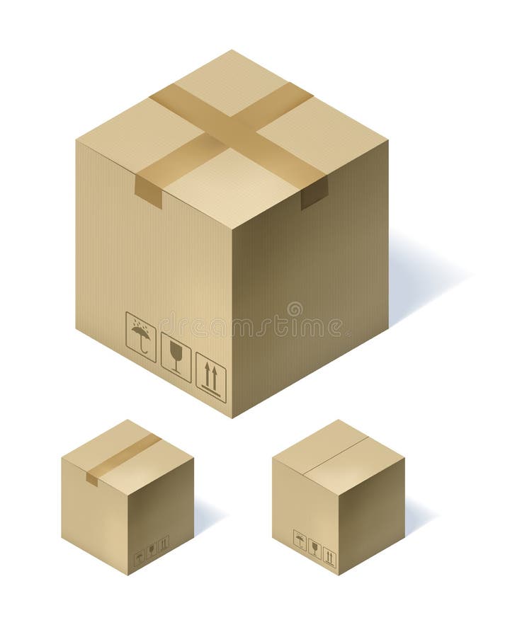 Set of Three Isometric Cardboard Boxes Isolated on White Background ...