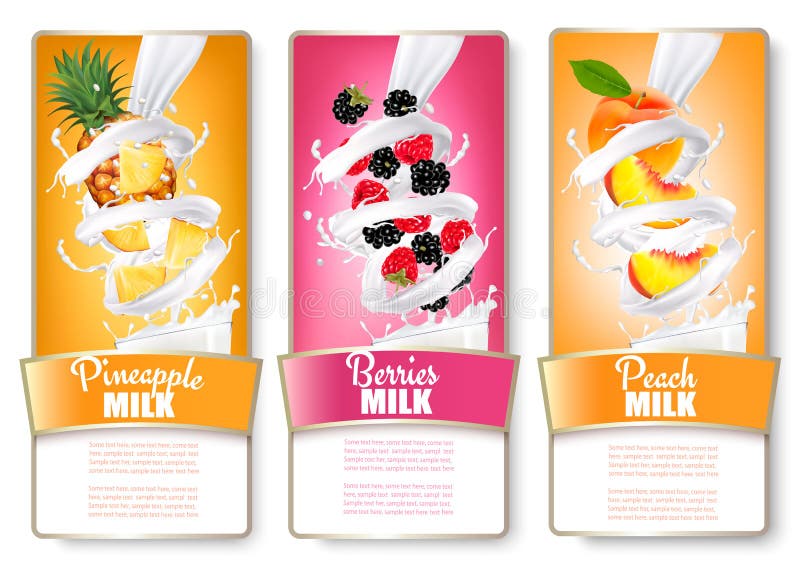 Milk Splashes Logo Set. Labels with Drops and Stains for Dairy Farms ...