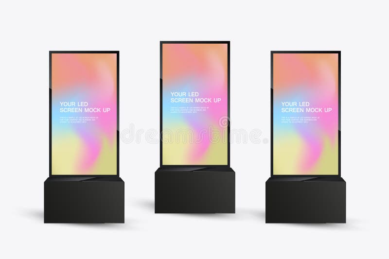 Set of Three LED Screens Mockup in 3Ds of Realistic Screen Light Box ...