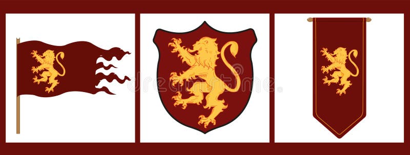 Set of Three Lion Vector Flag. Vintage Design Heraldic Symbols and Elements Stock Vector ...