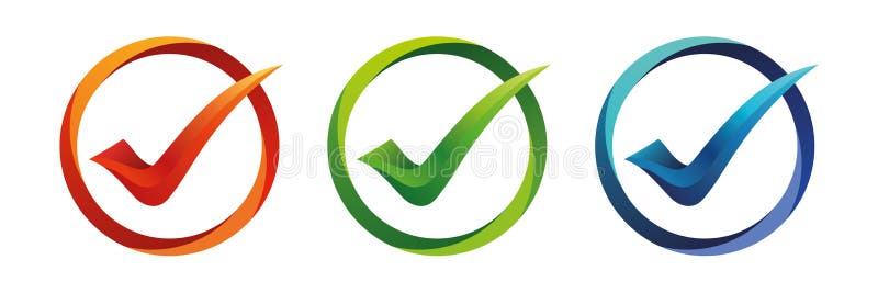 Set of Three Modern Check Mark Logos in Gradient Orange, Green and Blue ...