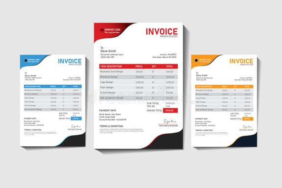 Set of Three Modern Invoice Templates . Stock Vector - Illustration of ...