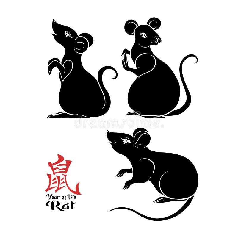 Set of three mouse, rat . stock vector. Illustration of card - 162434077