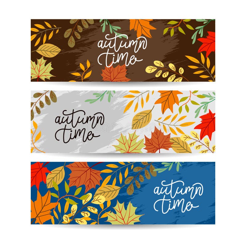Set Of Three Nature Banners With Colorful Autumn Leaves Vector