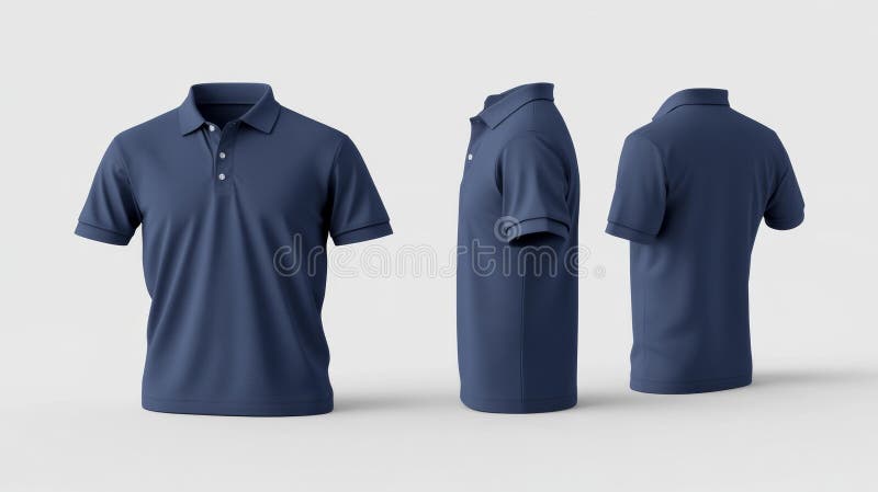 Set of Three Navy Blue Polo Shirts in Different Angles Generative AI ...