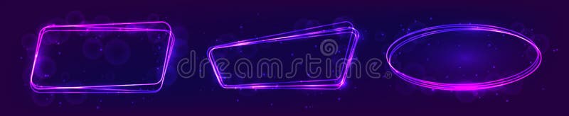 Set of Three Neon Frames with Shining Effects and Sparkles Stock Vector ...