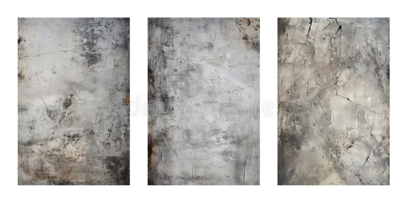 Set of Three Old Grey Concrete Damaged Wall Textured Background Stock ...
