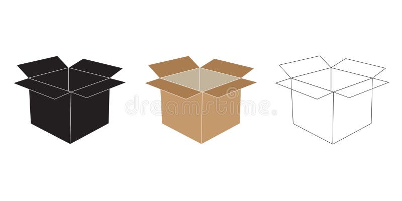 Set of Three Open Cardboard Boxes in Different Colors Stock ...