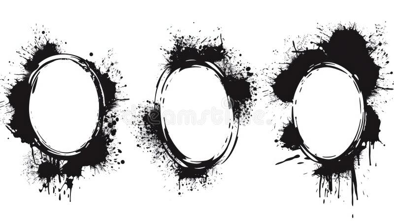 A Set of Three Oval Frames with Black Paint Splatters, Suitable for Art ...