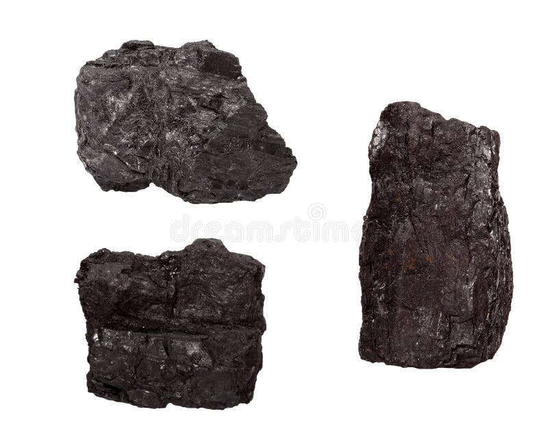 Set Three Piece Of Coal Isolated On A White Stock Photo - Image of ...