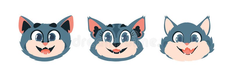 Set of Three Pieces Amusing Faces of Cats. Cartoon Style, Vector ...