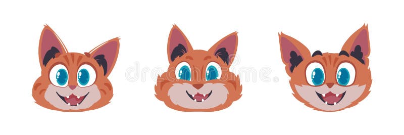 Set of Three Pieces Locks in Faces of Cats. Cartoon Style, Vector ...