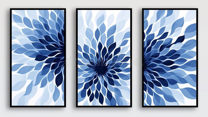 A Set of Three Posters with Blue Flowers, Zen Decor. Stock Illustration ...