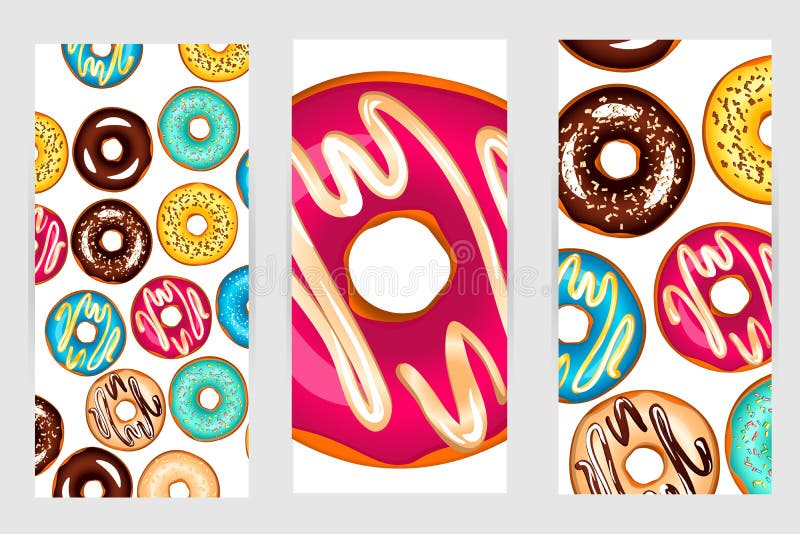 A Set of Three Posters of Donuts Stock Vector - Illustration of element ...