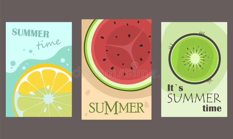 Set of Three Posters with Fruits. Summer Posters Stock Vector ...