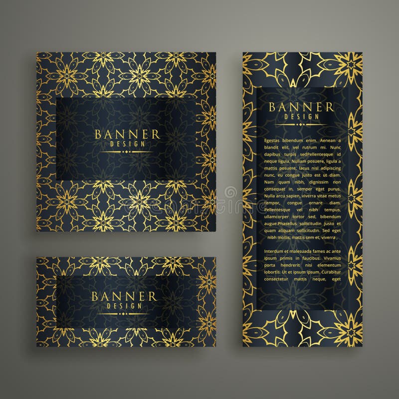 Set of Three Premium Banners Card Design with Pattern Decoration Stock ...