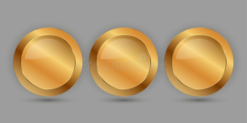 Set of Three Premium Circle Buttons with Black and Golden Frame Vector ...