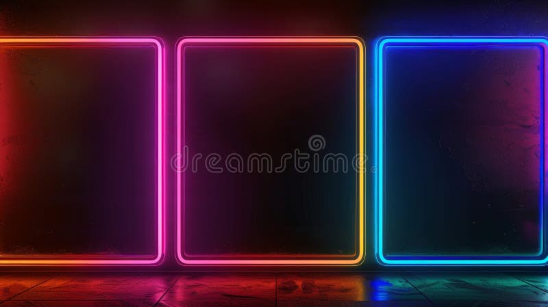 A Set of Three Realistic Empty Neon Signboards, Each with a Different ...