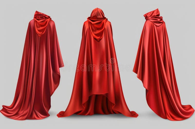 A Set of Three Red Cloaks Hanging on a Gray Background Stock ...