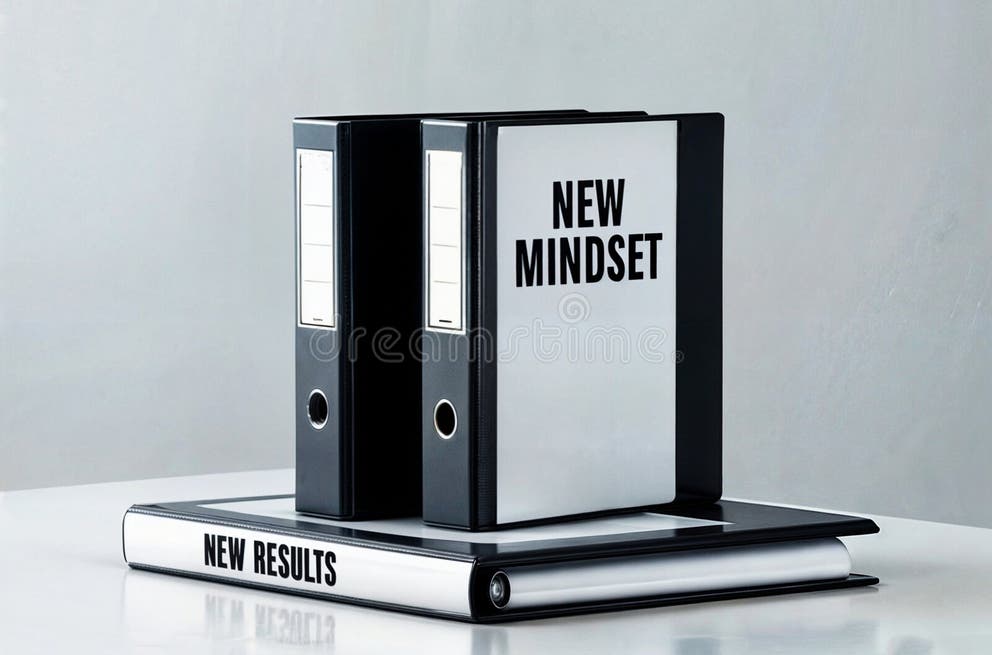 A Set of Three-ring Binders with the Text Word "New Mindset" on the ...
