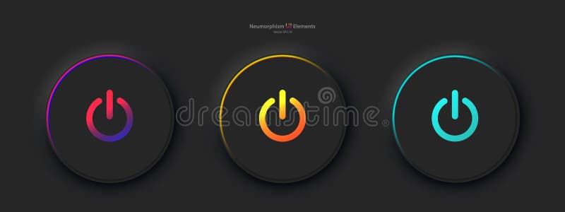 A Set of Three Round Buttons with the Power Symbol in Black. Stock ...