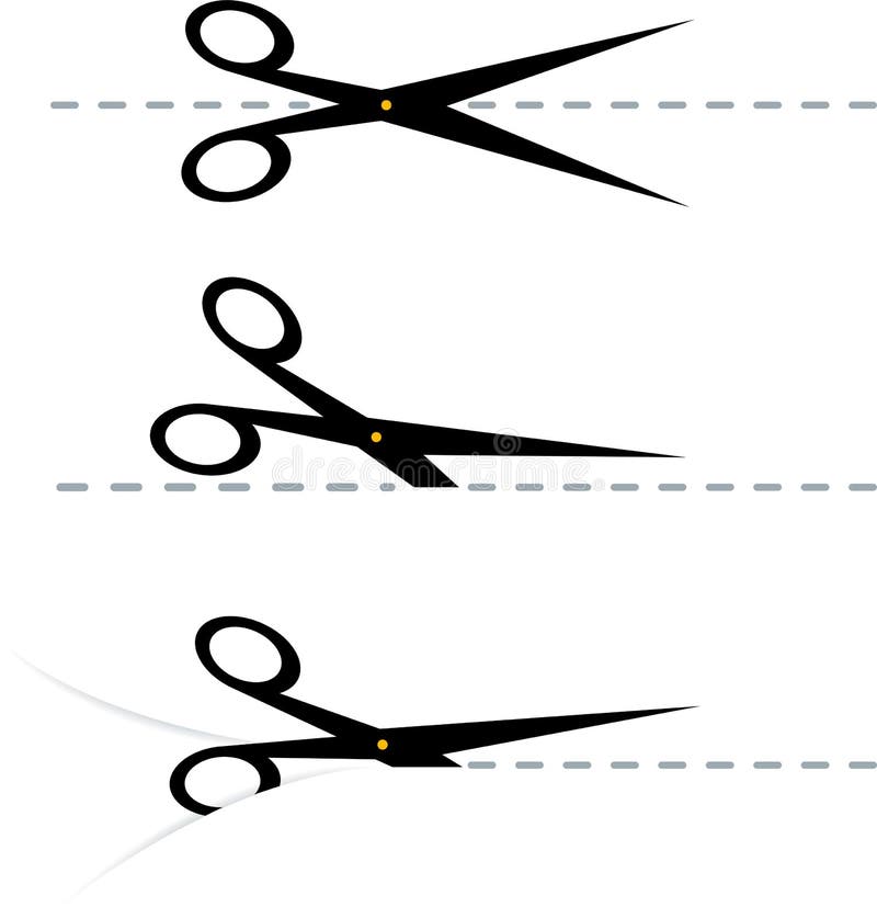Set of Three Scissor Silhouettes Cutting Lines Stock Illustration ...