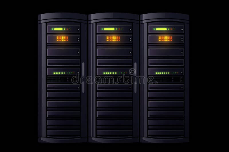 A Set of Three Servers Shows Various Blinking Indicators, Reflecting ...