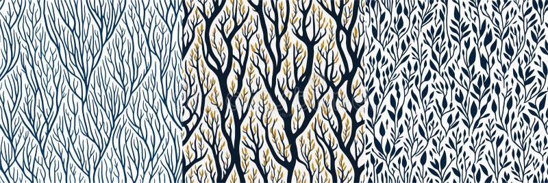 Set of Three Simple Patterns with Willow Trees in Whole Background ...