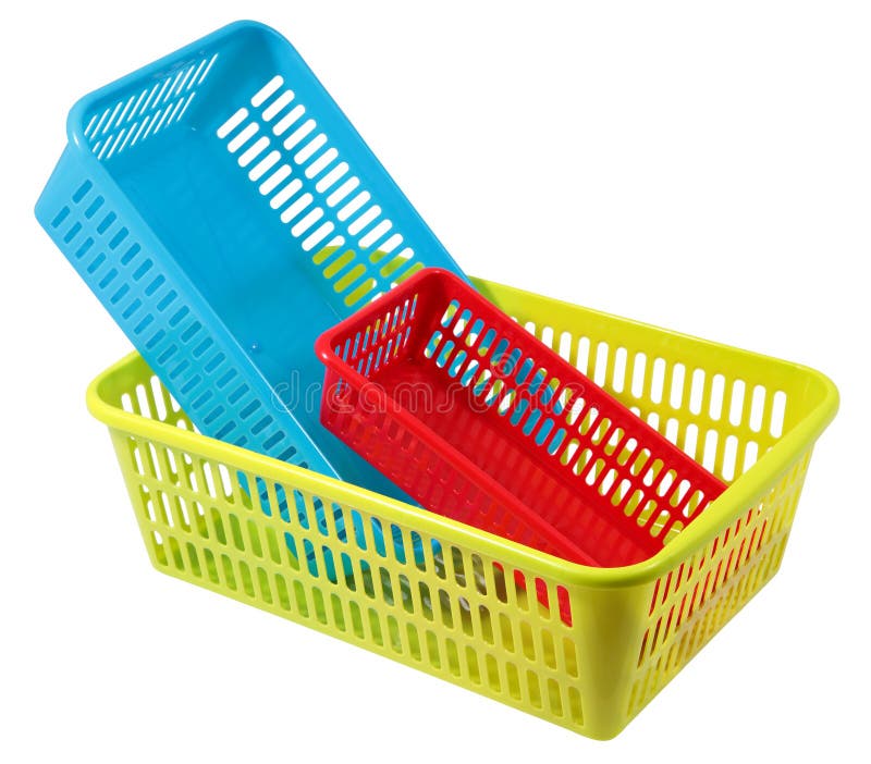 Three Mini Household Colored Storage Plastic Basket Stock Image - Image ...