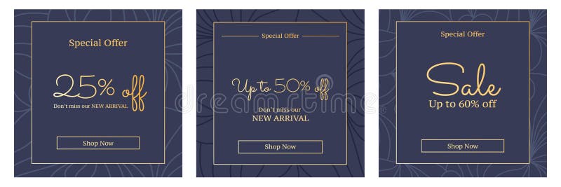 Set of Three Square Social Media Banners. Vector Illustration. Stock ...