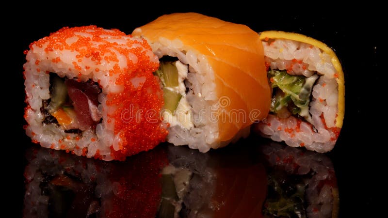 Set of three sushi rolls. stock photo. Image of avocado - 199972558