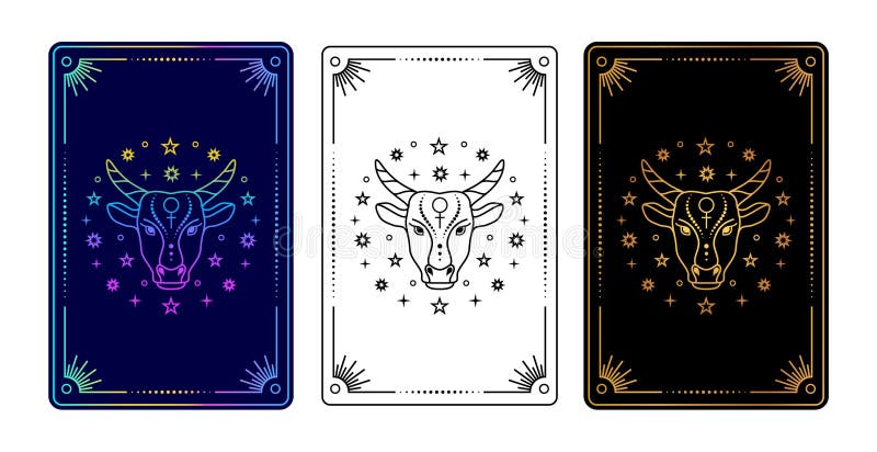 Set of Three Tarot Cards with Taurus Zodiac Sign Stock Vector ...