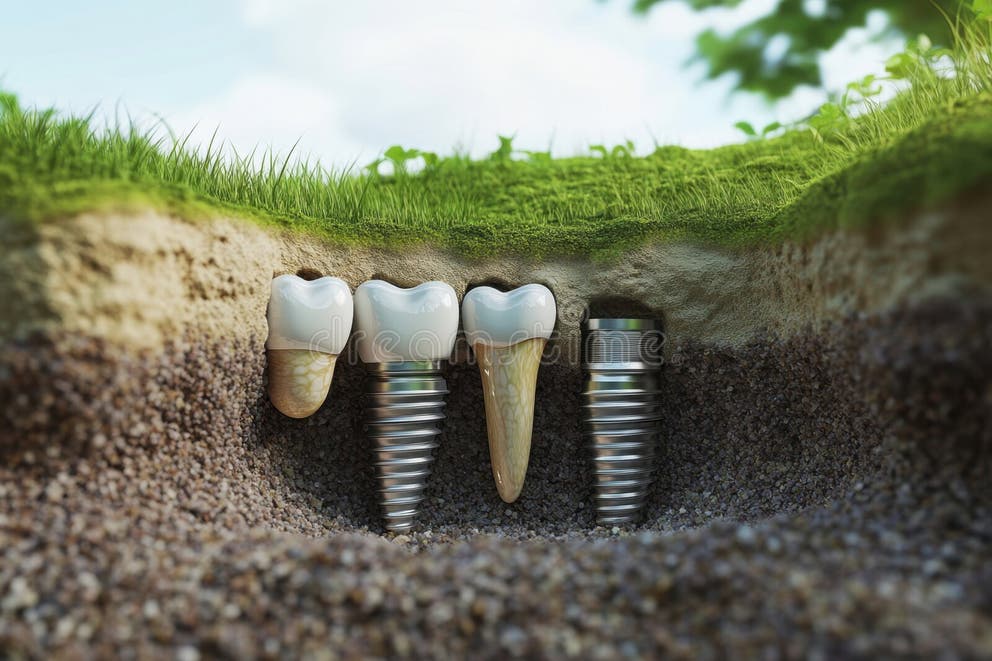 A Set of Three Teeth are Missing and Have Been Replaced with Dental ...