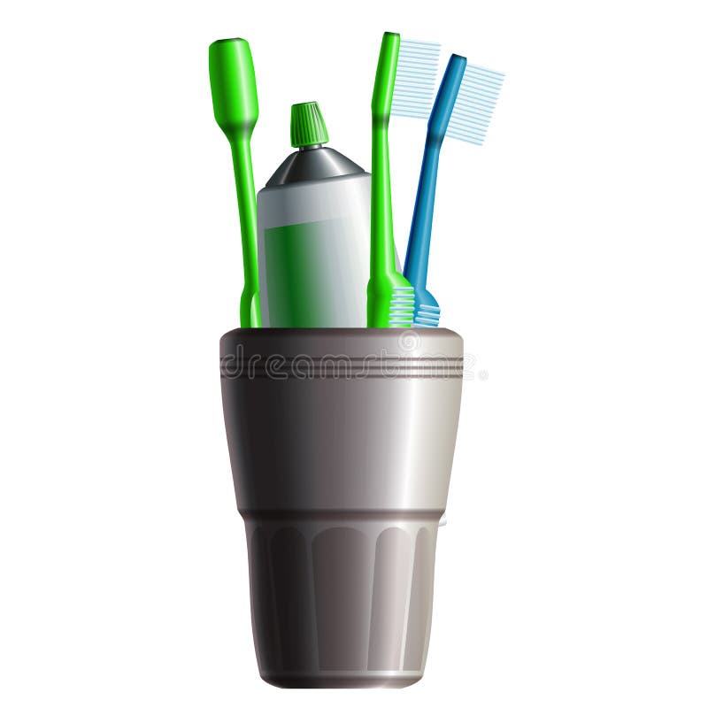 Set of Three Toothbrushes, Toothpaste and Cup Stock Vector ...