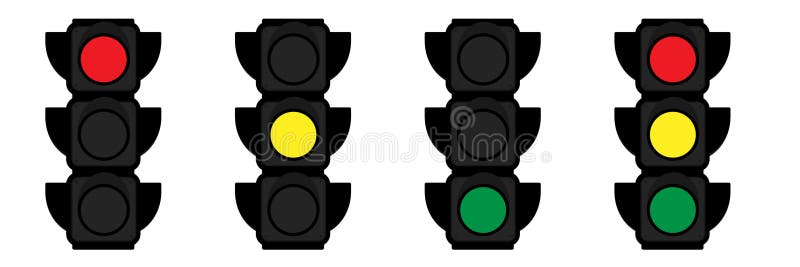 Set of Three Traffic Lights with All Three Colors on and Single Color ...