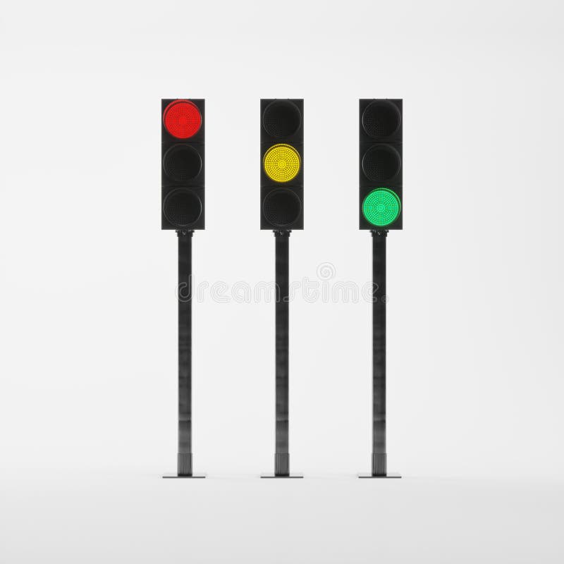 Set of Three Traffic Lights with Different Color Signals Isolated on ...