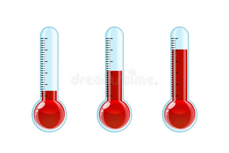Set of Three Transparent Red Thermometers with Different Levels. Stock ...