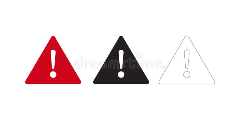 Three Exclamation Mark Warning Symbols in Triangles Red Black and ...