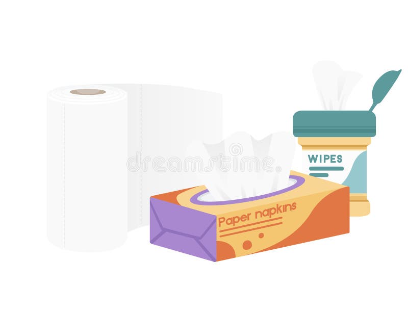 A Set of Three Types of Wipes - Dry, Wet and a Towel Sized Vector ...