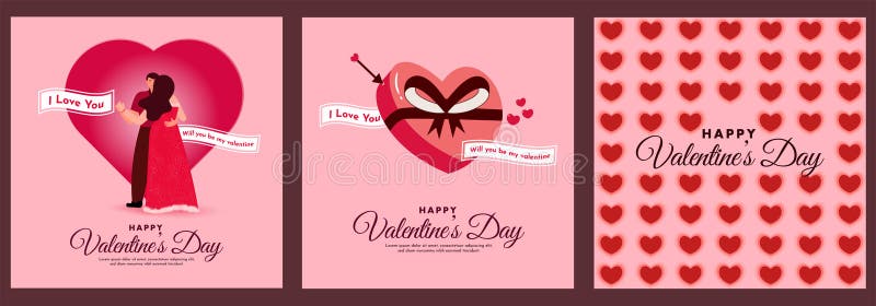 Set of Three Valentine S Day Greeting Card, Poster, Banner and Header ...