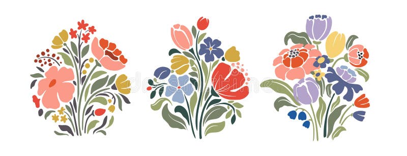Set of Three Vector Compositions in Modern Style with Nature Motifs ...