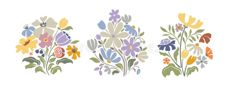 Set of Three Vector Compositions in Modern Style with Nature Motifs ...